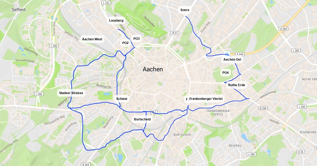 Map of the Aachen with its main roads and crossings : Scribble Maps