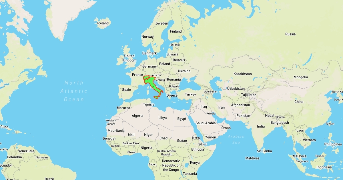 Map representing the countries where the Italian language is spoken ...