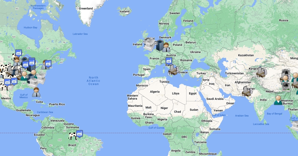 Globalization Map for Production and Headquarters : Scribble Maps